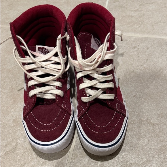 Vans | Shoes | Vans Maroon Hightop Sneakers With White Accents | Poshmark